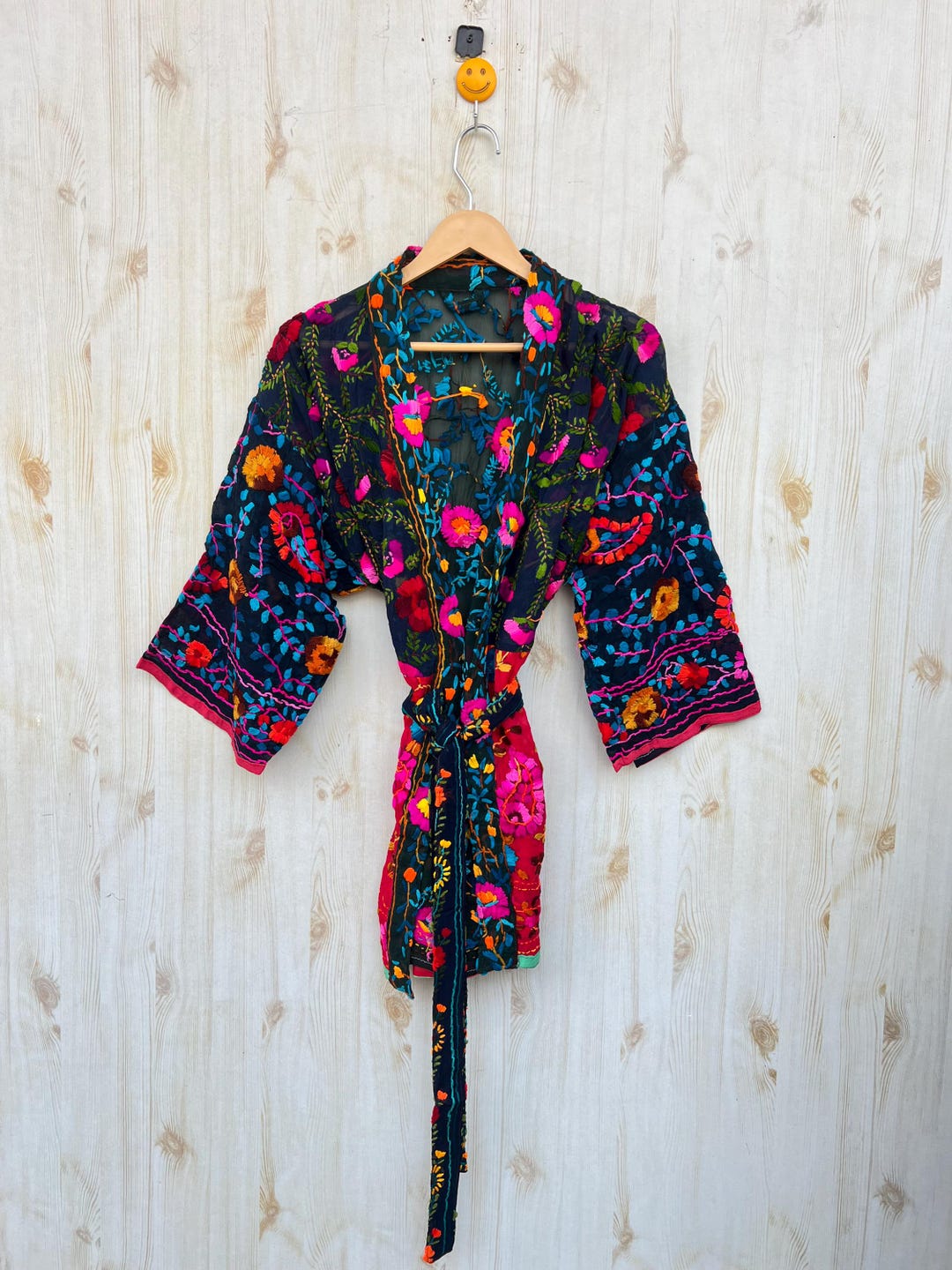 Colourful Kimono Robe, Hand Embroidery Kimono, Phulkari Kimono, Boho ...