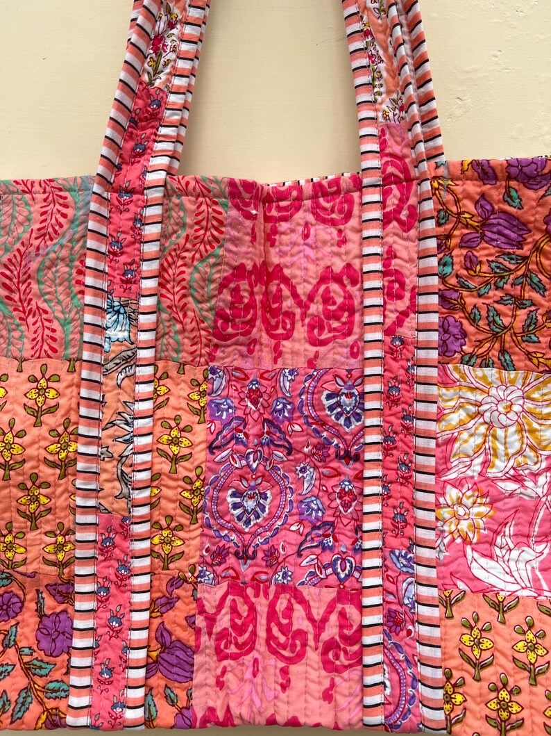 Indian Handmade Patchwork Bag,hand Stitched Quilted Market Bag,stylish ...