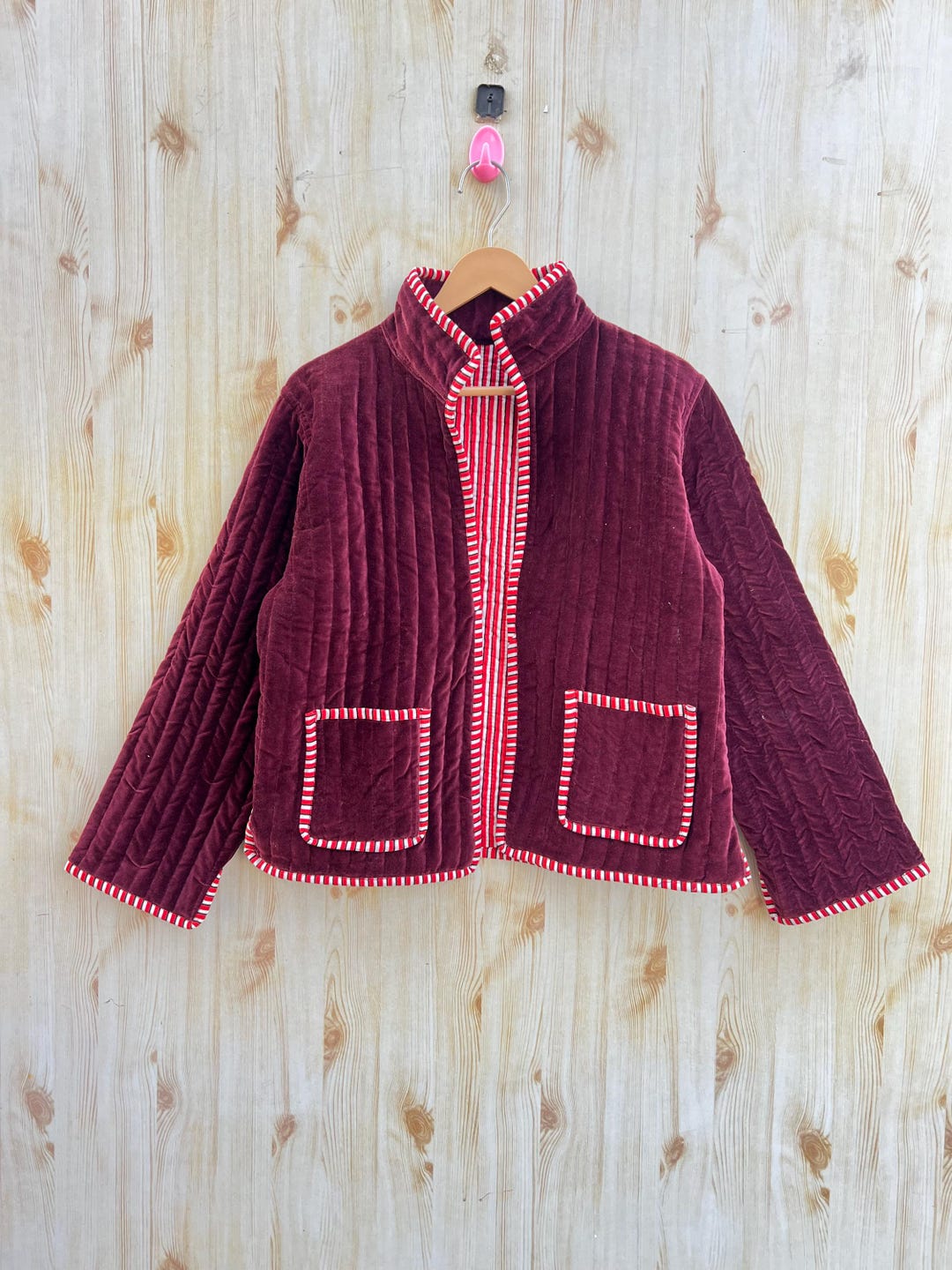 Maroon Cotton Velvet Jacket, Bohemian Winter Quilted Coat, Indian ...