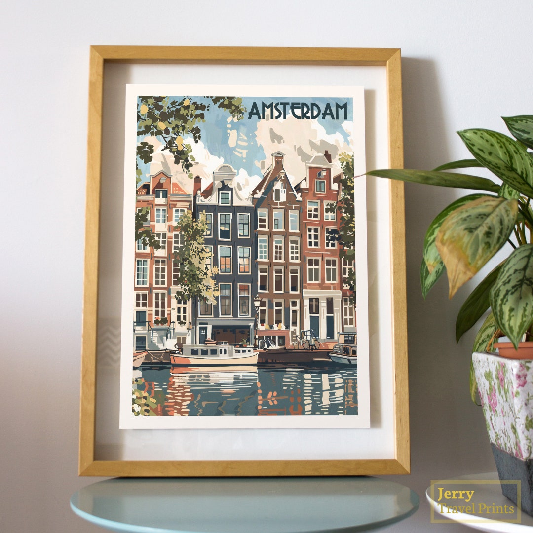 Amsterdam Canal Print | Amsterdam Travel Poster | Netherlands Wall Art ...
