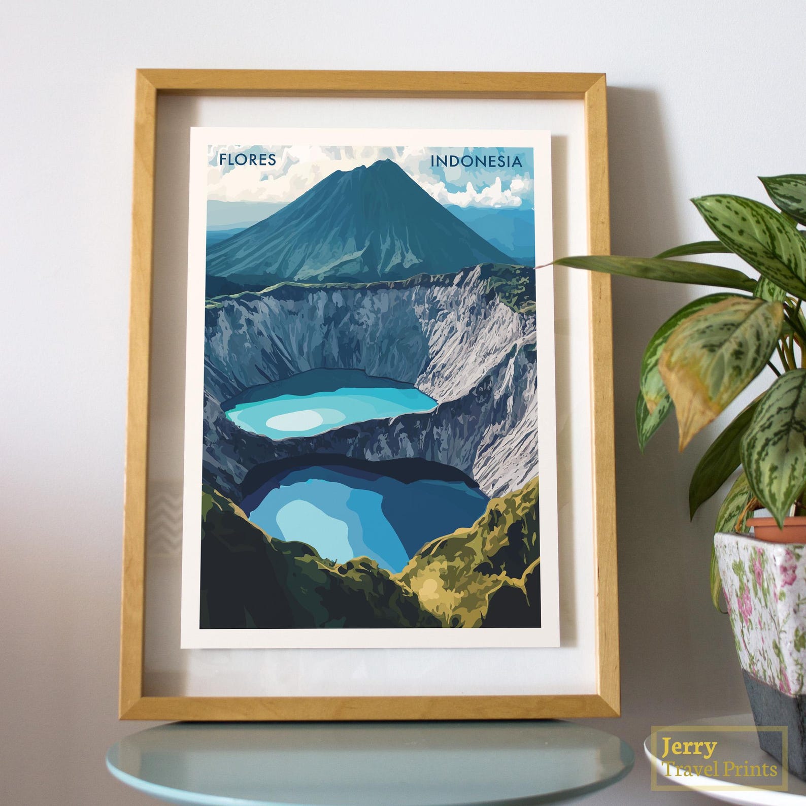 Flores Travel Poster | Mount Kelimutu Print | Indonesian Wall Art ...