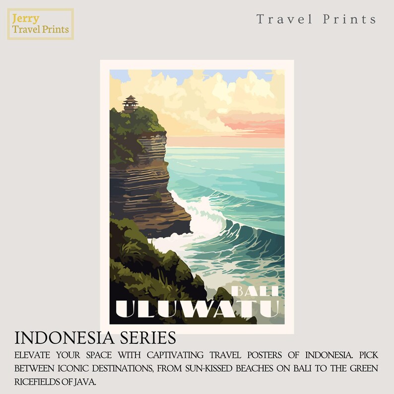 Uluwatu Travel Poster | Bali Digital Print | Surf Illustration ...