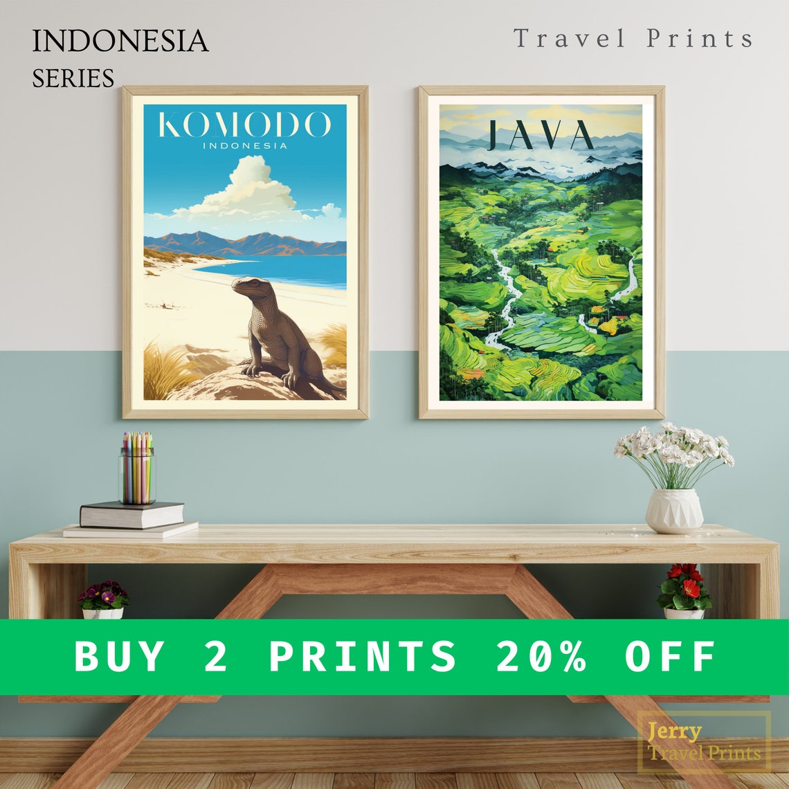Komodo Travel Poster Indonesia Travel Print Indonesia Illustration ...