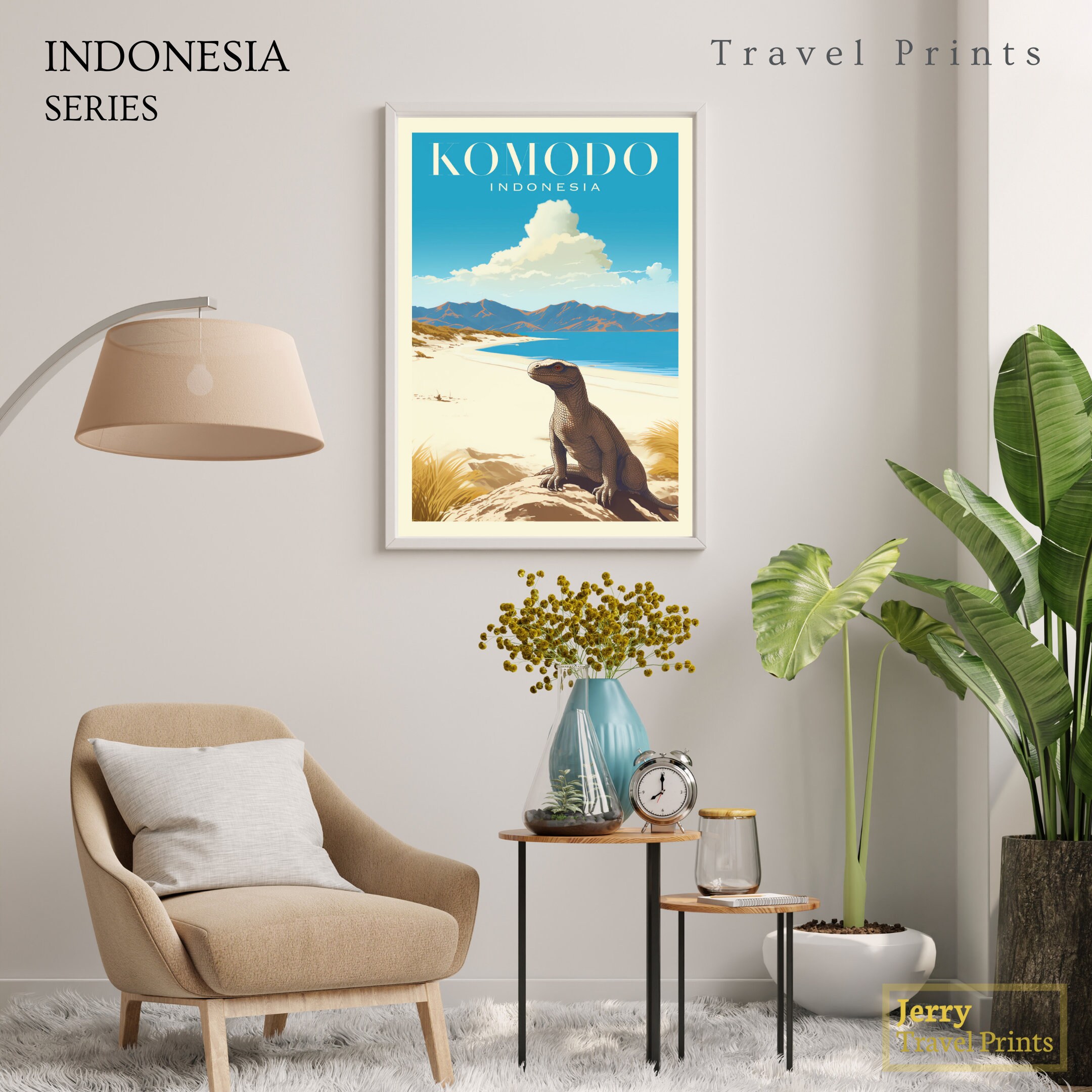 Komodo Travel Poster Indonesia Travel Print Indonesia Illustration ...