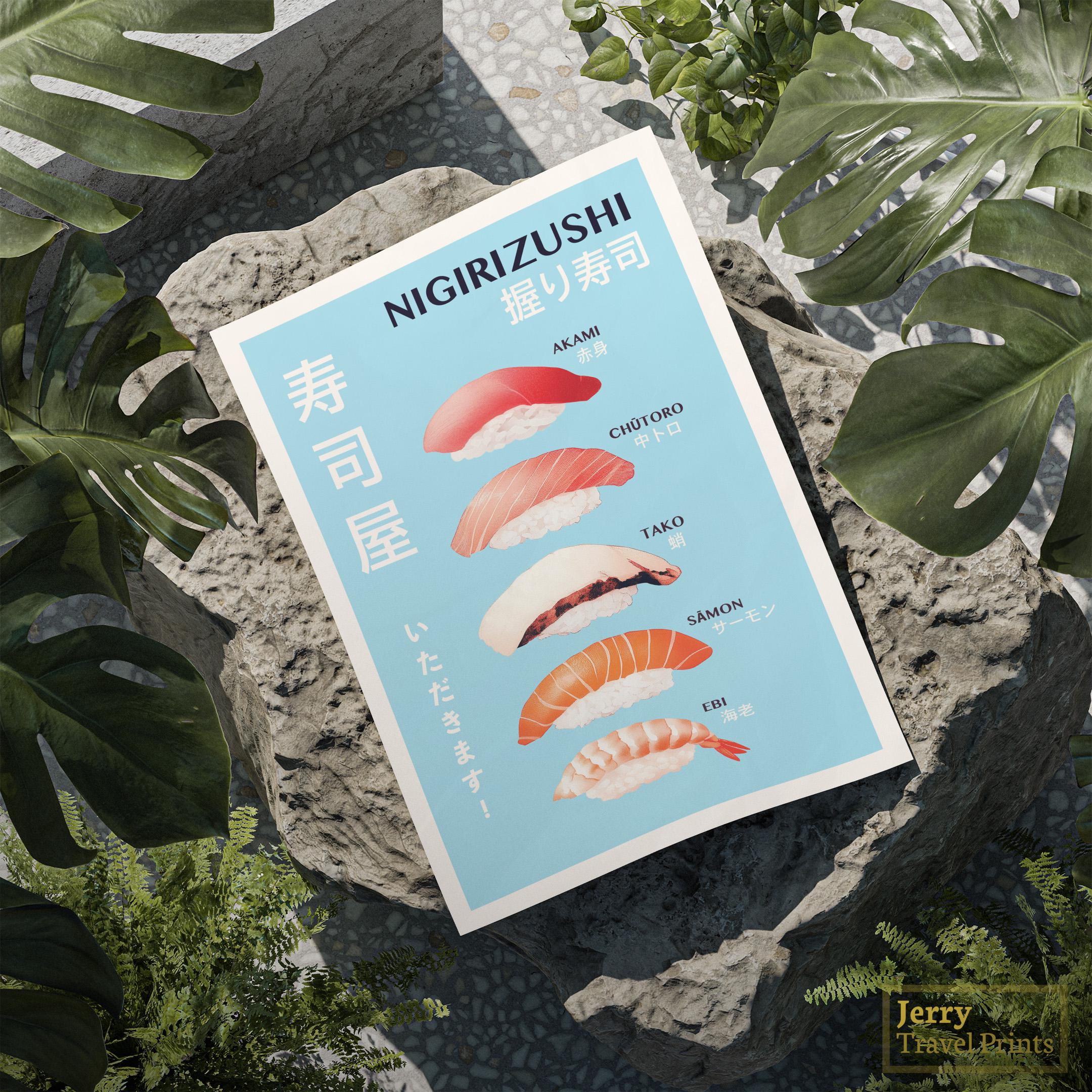 Sushi Types Poster | Nigiri Painting | Japanese Illustration | Japan ...