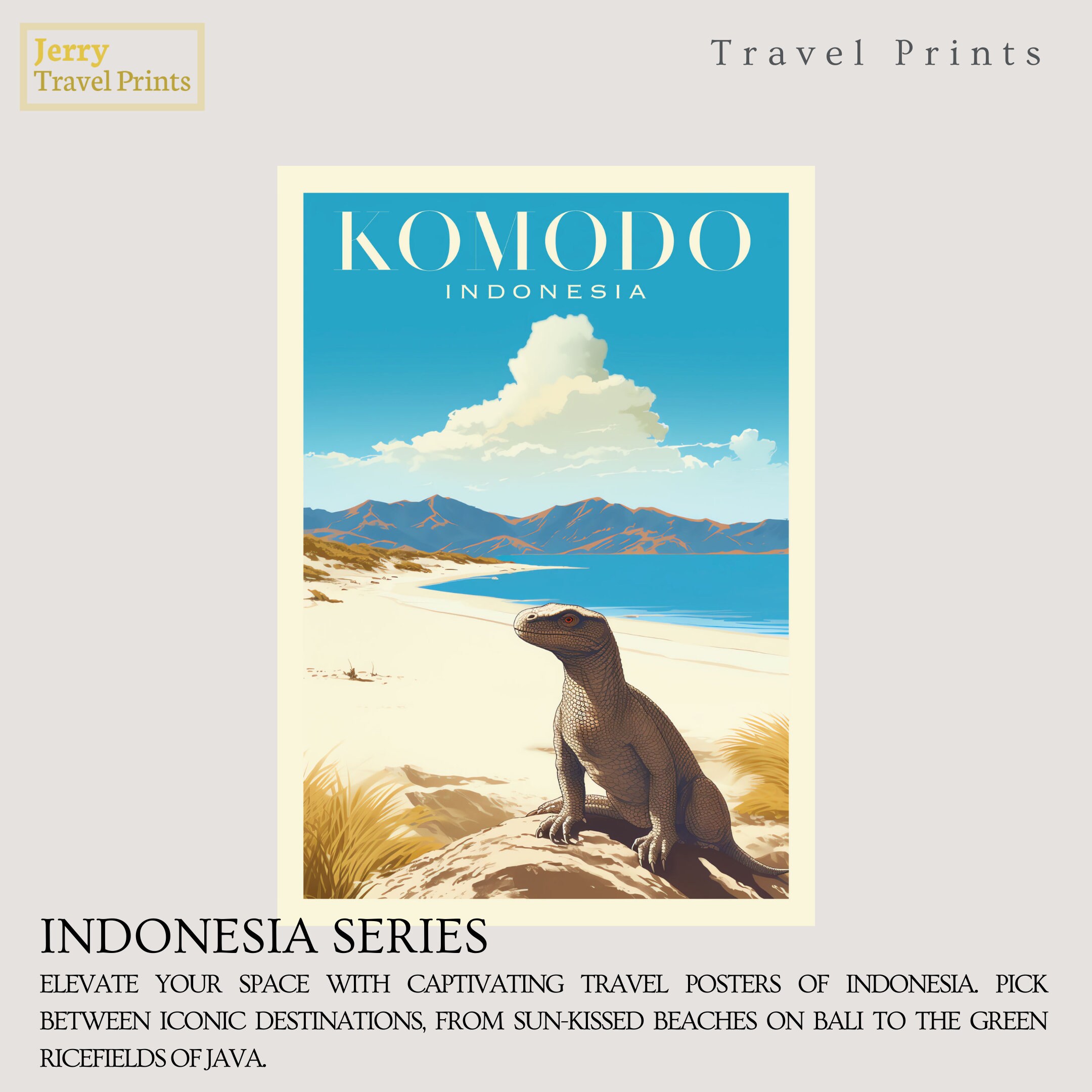 Komodo Travel Poster Indonesia Travel Print Indonesia Illustration ...