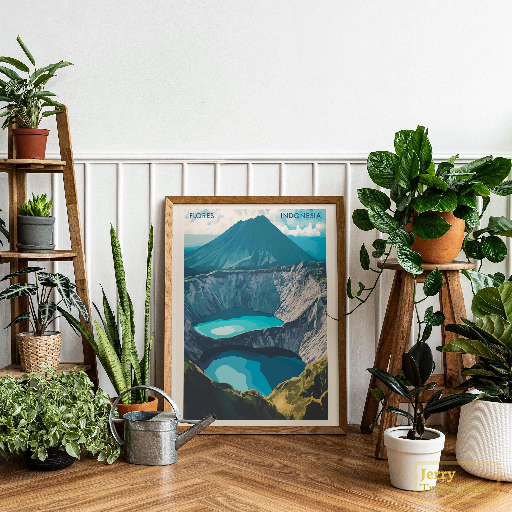 Flores Travel Poster | Mount Kelimutu Print | Indonesian Wall Art ...