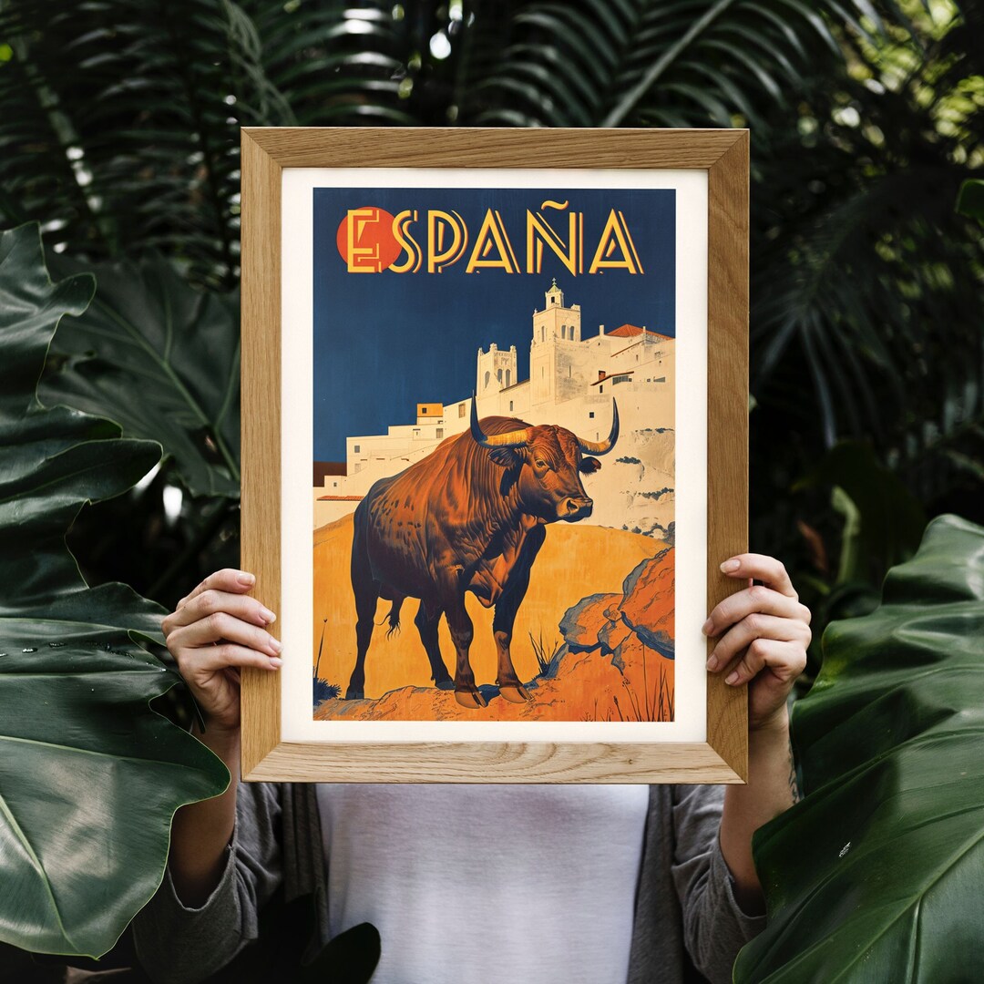 Spain Travel Poster | Spanish Wall Art | Bull and Pueblo Blanco ...
