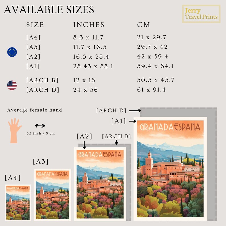 Granada Travel Print | Alhambra Poster | Andalusia Illustration | Spain Wall Art | Home Decor ...