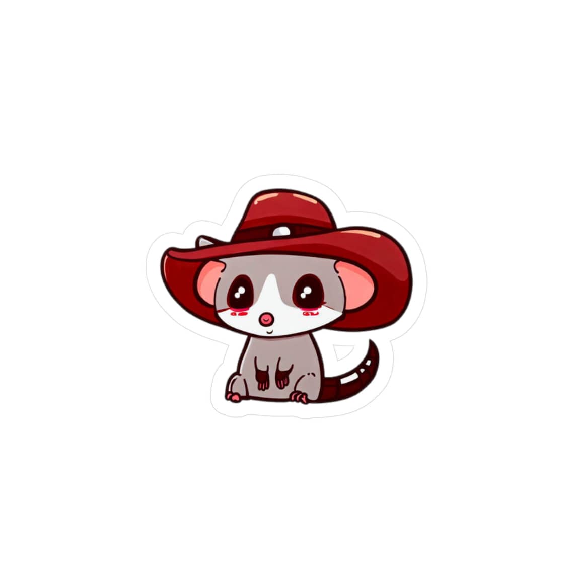 Cute Kawaii Possum Sticker With Cowboy Hat - Vinyl Animal Opossum ...