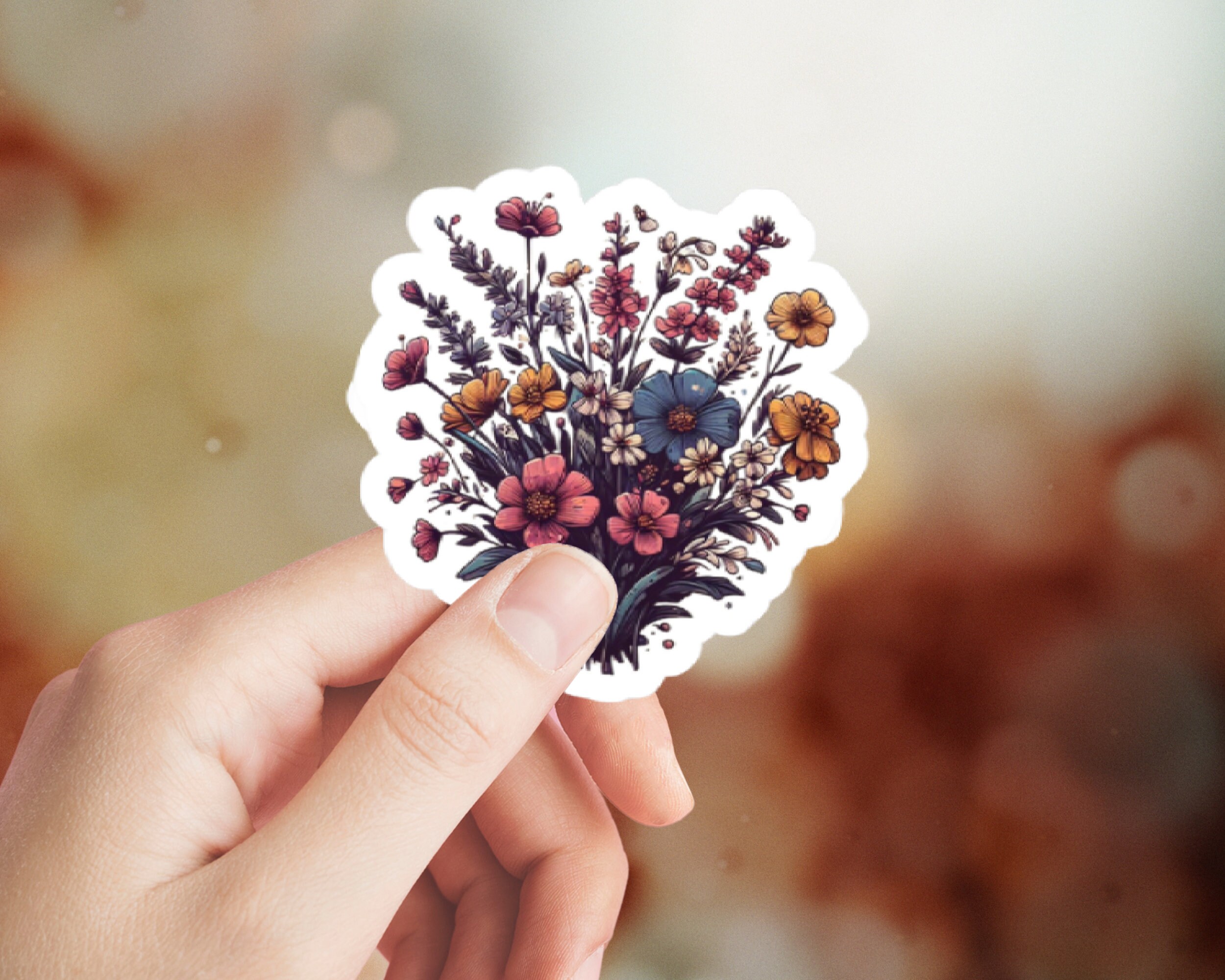 Boho Wildflowers Sticker Floral Waterproof Flower Stickers for Water ...