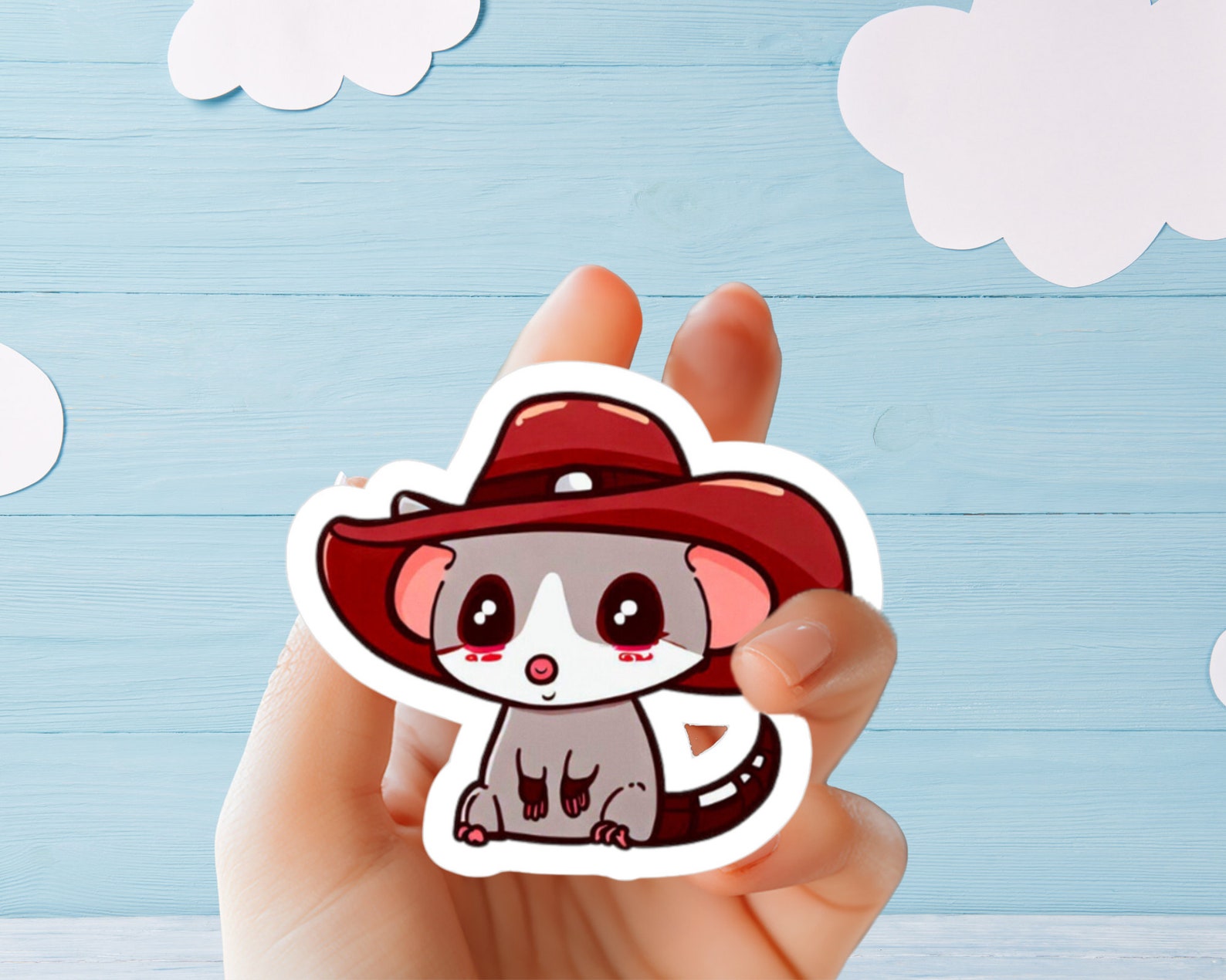 Cute Kawaii Possum Sticker With Cowboy Hat - Vinyl Animal Opossum ...