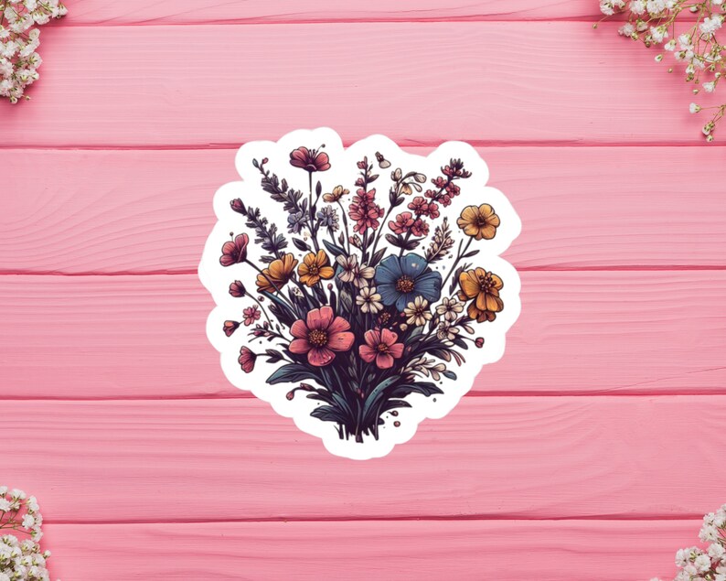 Boho Wildflowers Sticker Floral Waterproof Flower Stickers for Water ...