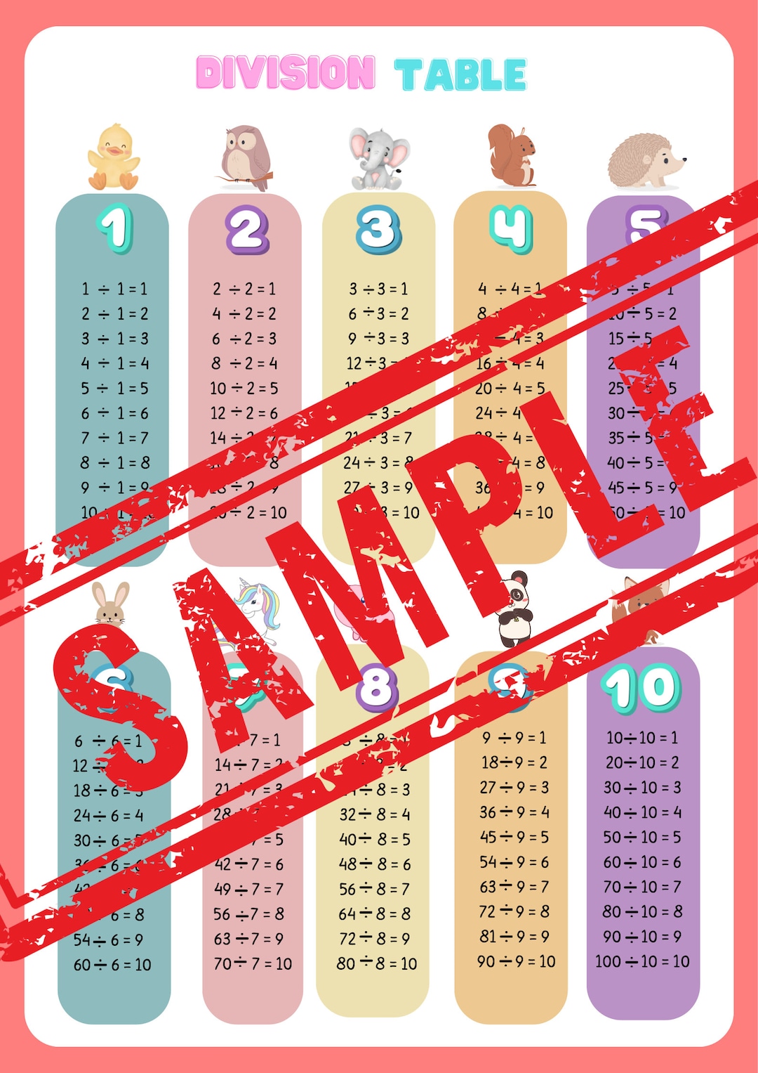 Printable Division Chart Fun and Educational Math Resource - Etsy Australia