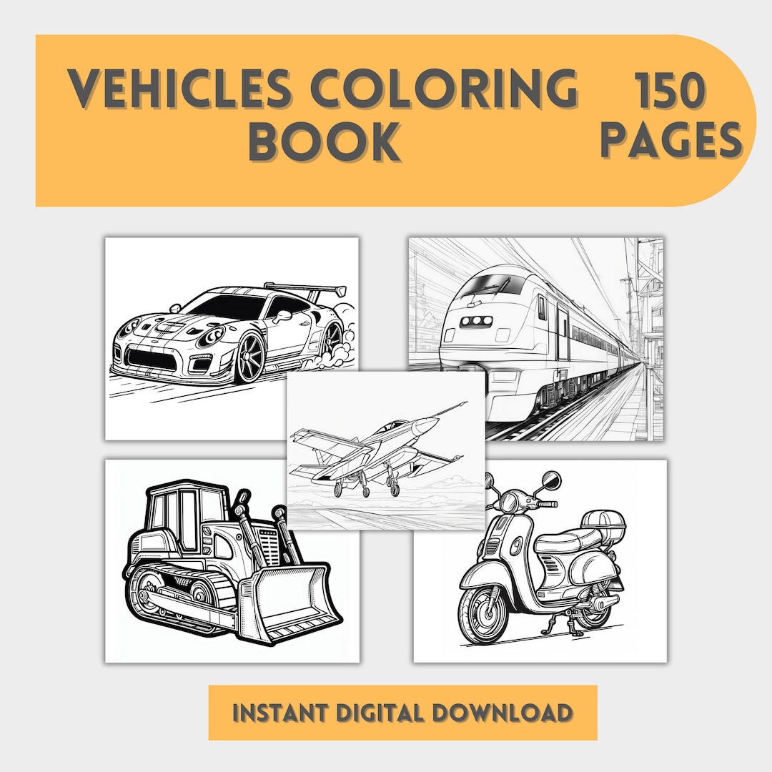 Kids' Vehicle Coloring Book - Vehicles: Cars, Helicopters, Airplanes ...