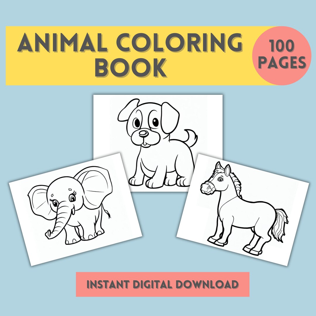Animal Coloring Pages - Instant Download Animal Coloring Book for Kids ...