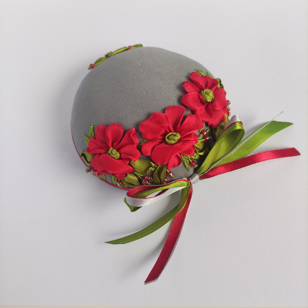 Needle Pin Pillow, Red Round Pin Cushion Poppy, Pin Cushion, Home Decor ...