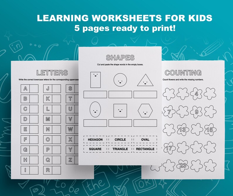 Simple Preschool Pre-k Kindergarten Learning Bundle 5 Pages Activity ...