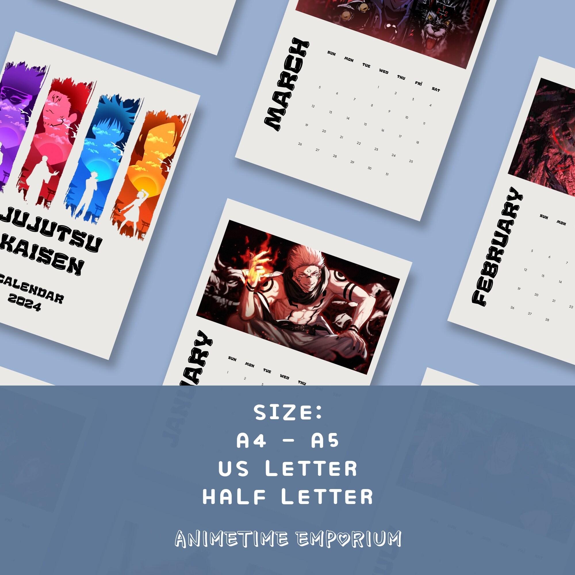 2024 Printable Anime Calendar 2024 Jujutsu Kaisen Printable Calendar A4 ...