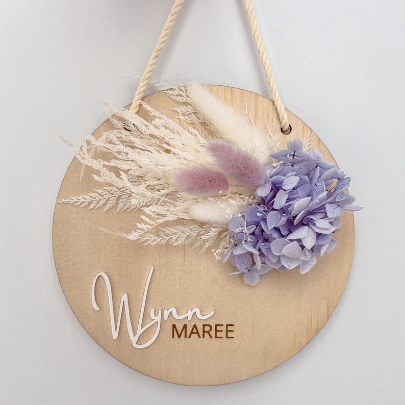 Wooden Hanging Name Plaque W/ Dried Flowers, Personalized Door Sign ...