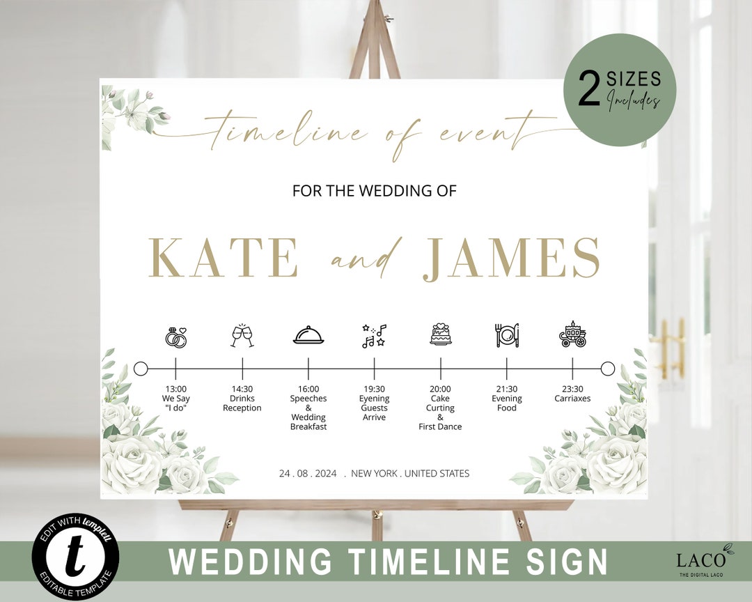 Editable Welcome Timeline Sign Rose Welcome Wedding TIMELINE - Etsy ...