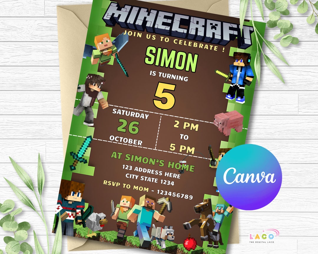 Editable Minecraft Birthday Invitation Minecrafter Birthday Invitation ...