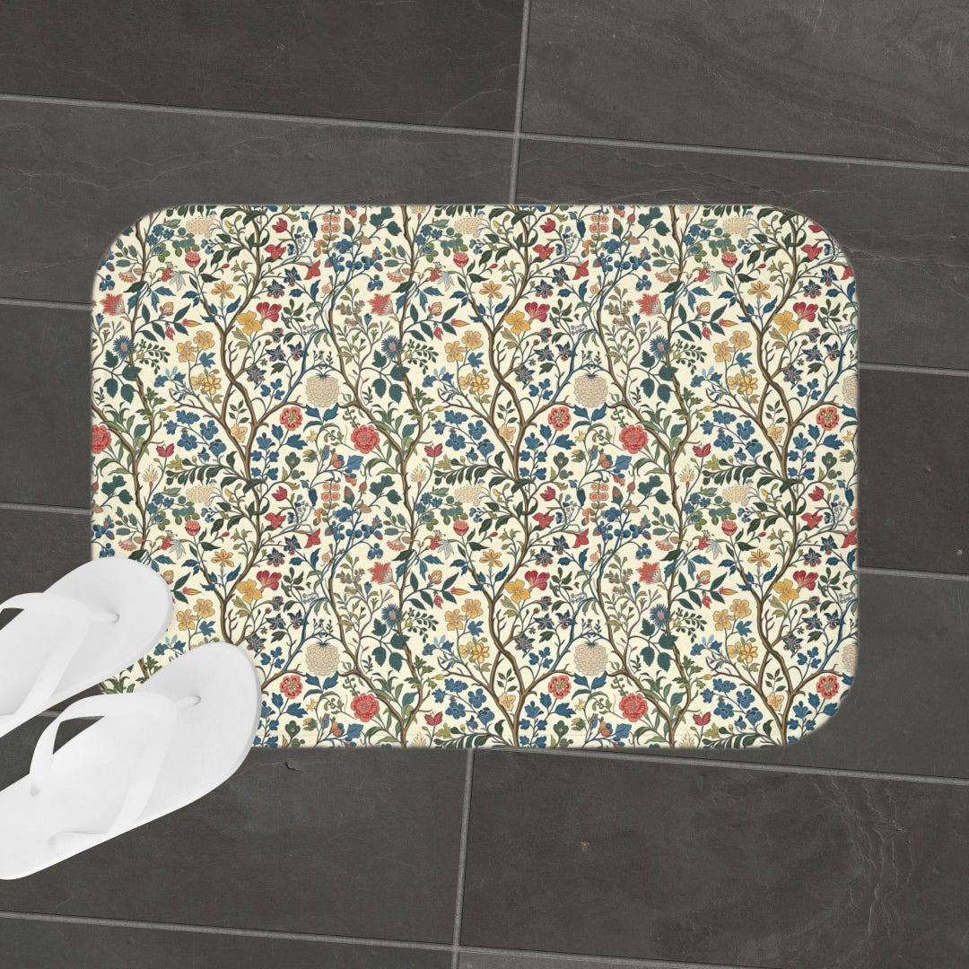 Bath Mat William Morris Style: Memory Foam, Floral Boho Bathroom Decor ...