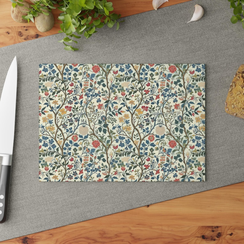 William Morris Glass Cutting Board, Vintage Botanical Kitchen Decor ...
