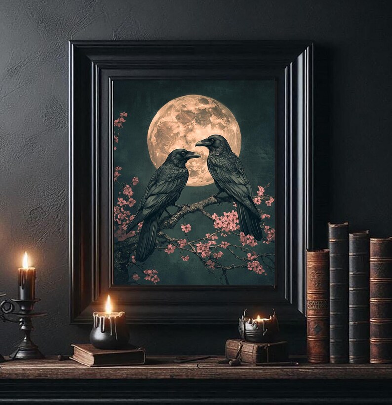 Raven Couple Art Print: Gothic Romantic Crow Poster, Dark Academia ...