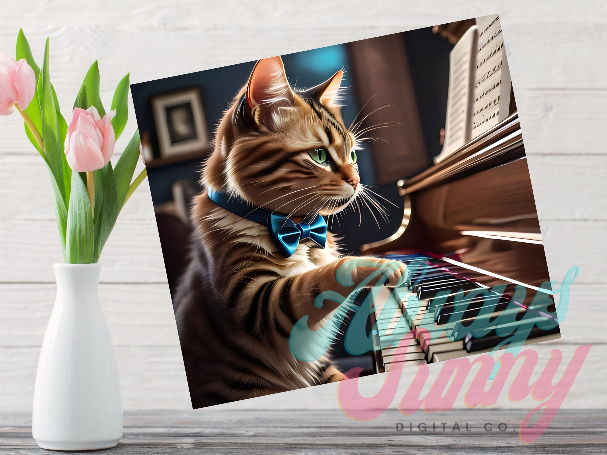 Cat Playing Piano Tumbler Wrap Png, 20 Oz Skinny Tumbler Sublimation ...