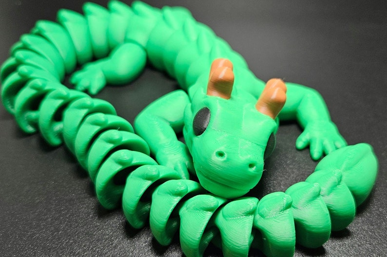 Articulated Dragon - Cute Green Dragon Toy With Brown Horns and Black ...
