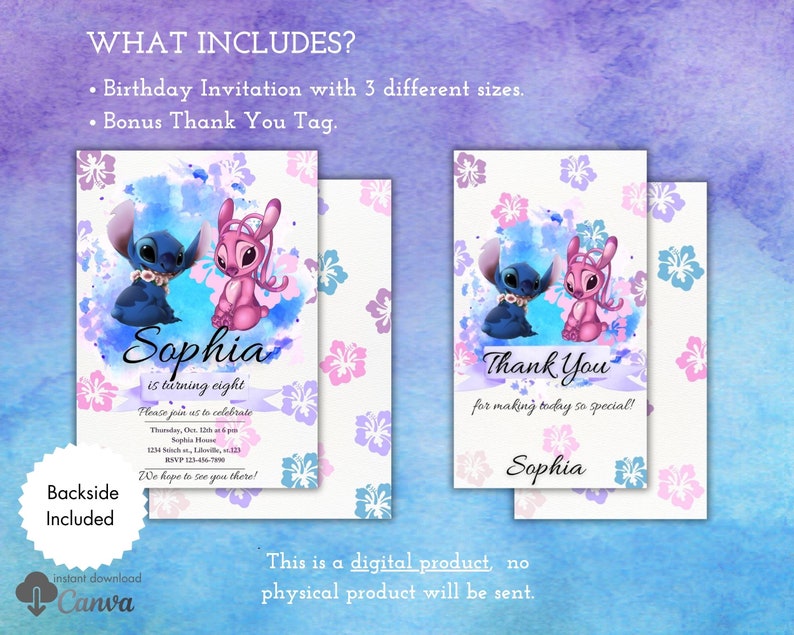 Personalized Stitch Birthday Invitation & Favor Tag, Birtday Invitation ...