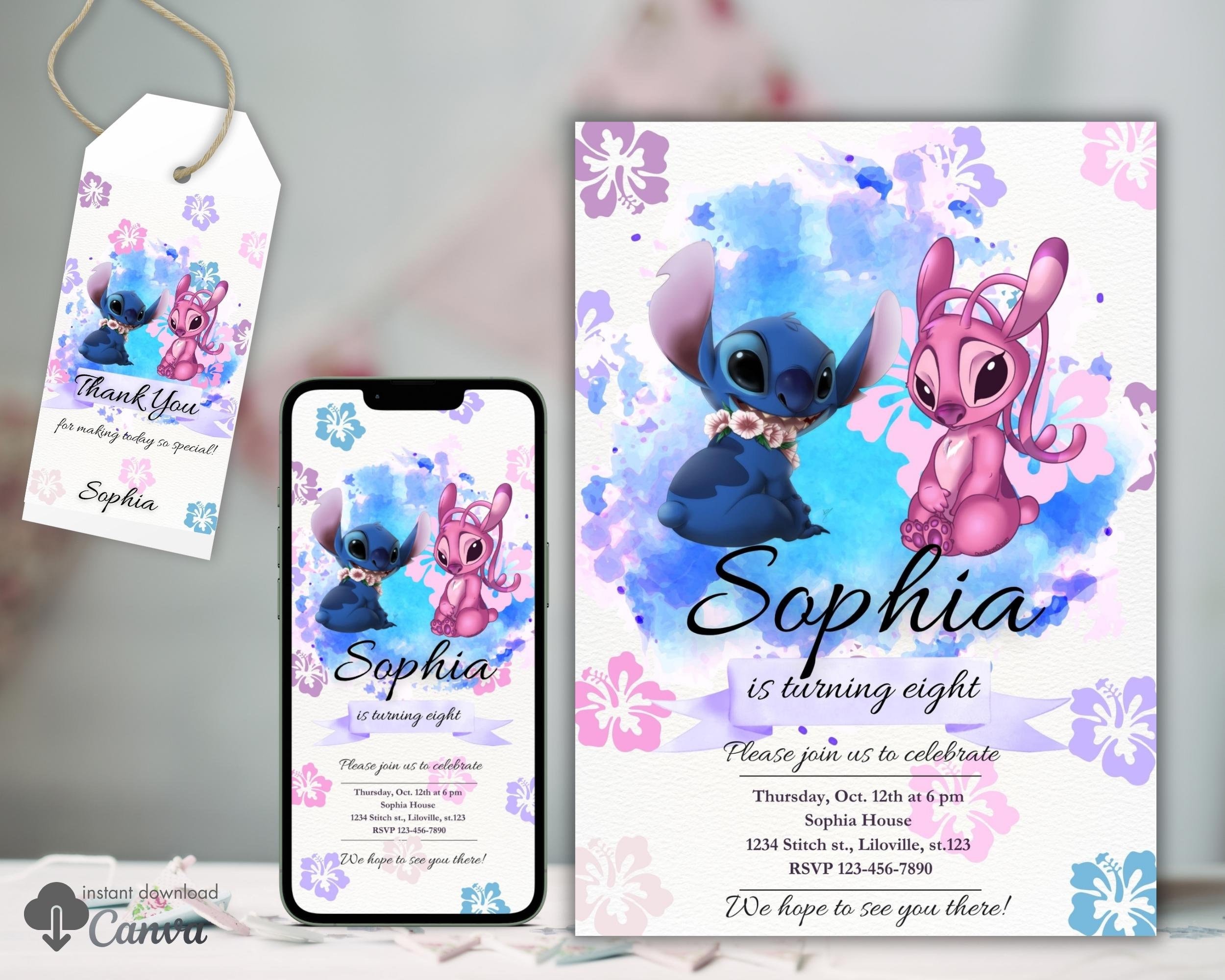 Personalized Stitch Birthday Invitation & Favor Tag, Birtday Invitation ...