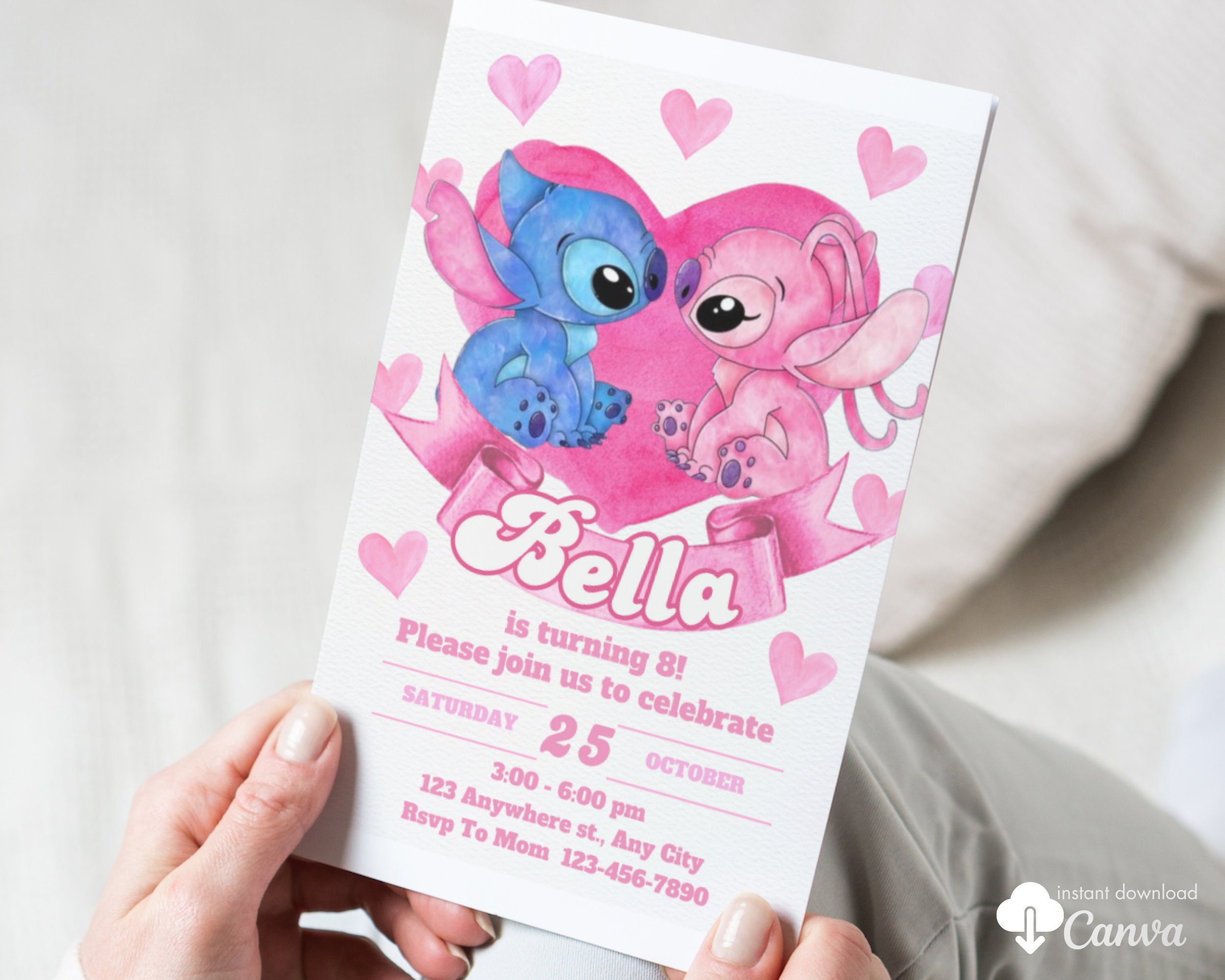 Personalized Stitch and Angel Theme Birthday Party Invitation & Favor ...