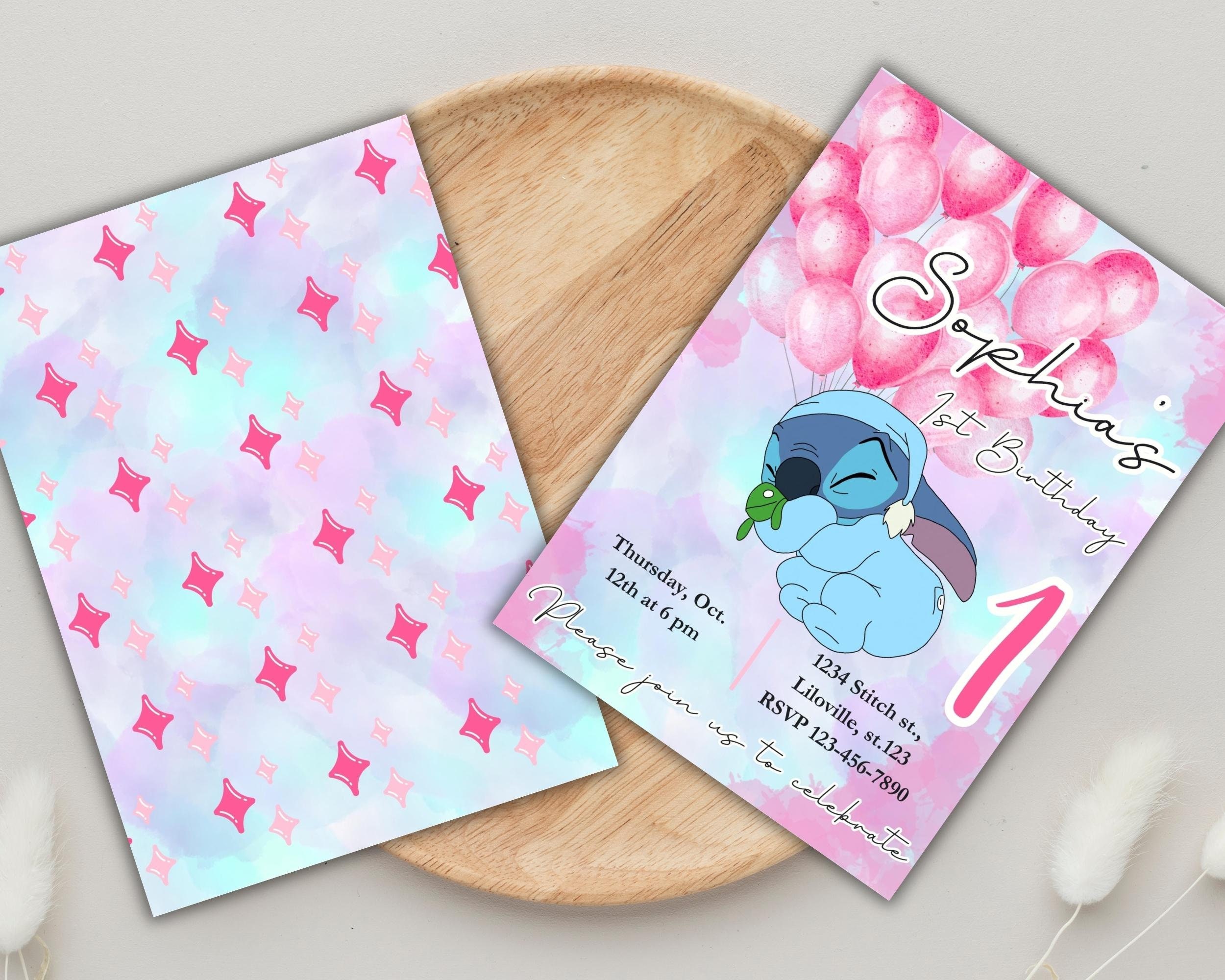 Personalized Stitch 1st Birthday Invitation & Favor Tag, Baby Stitch ...