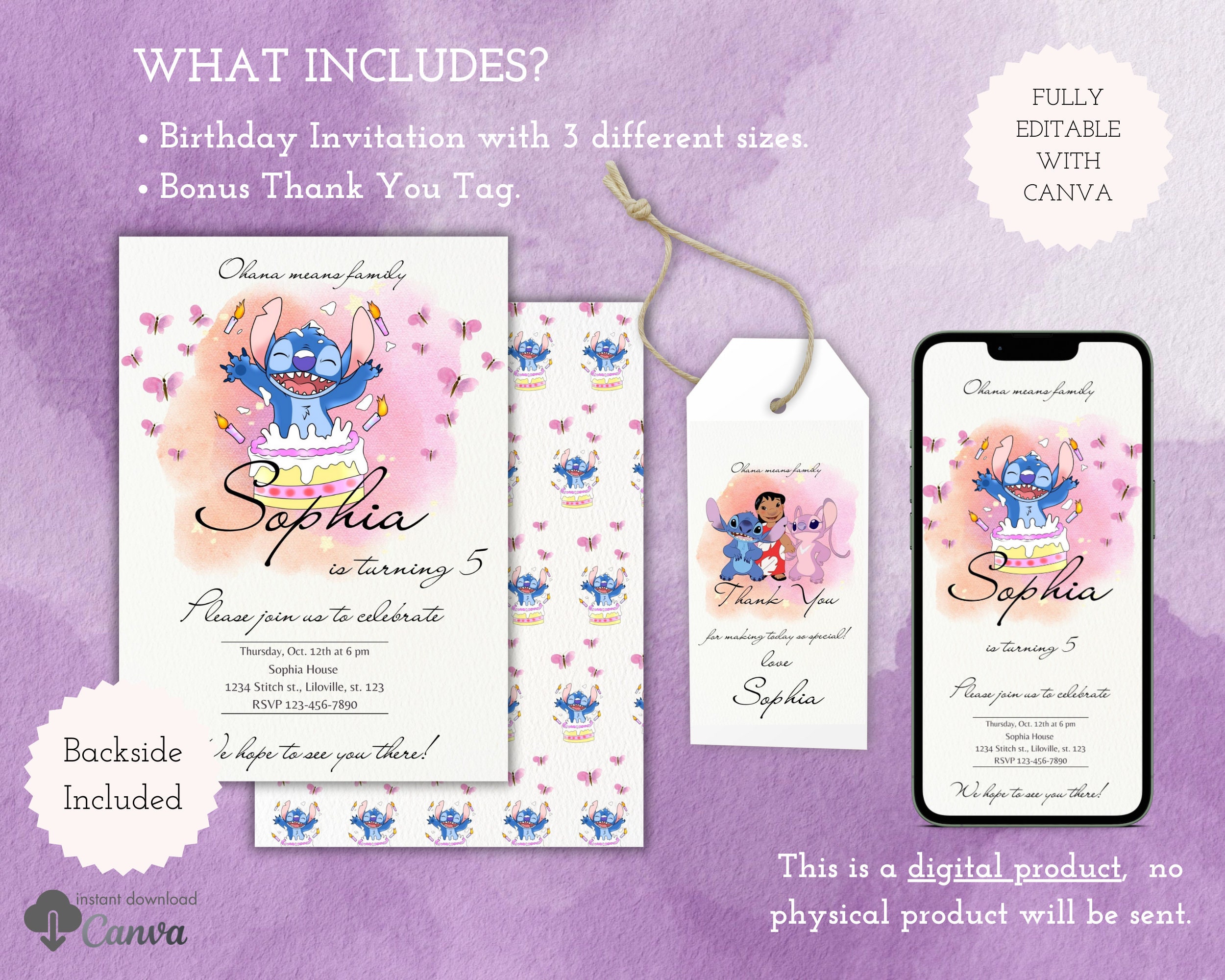 Personalized Stitch Birthday Invitation Template, Party Favor ...