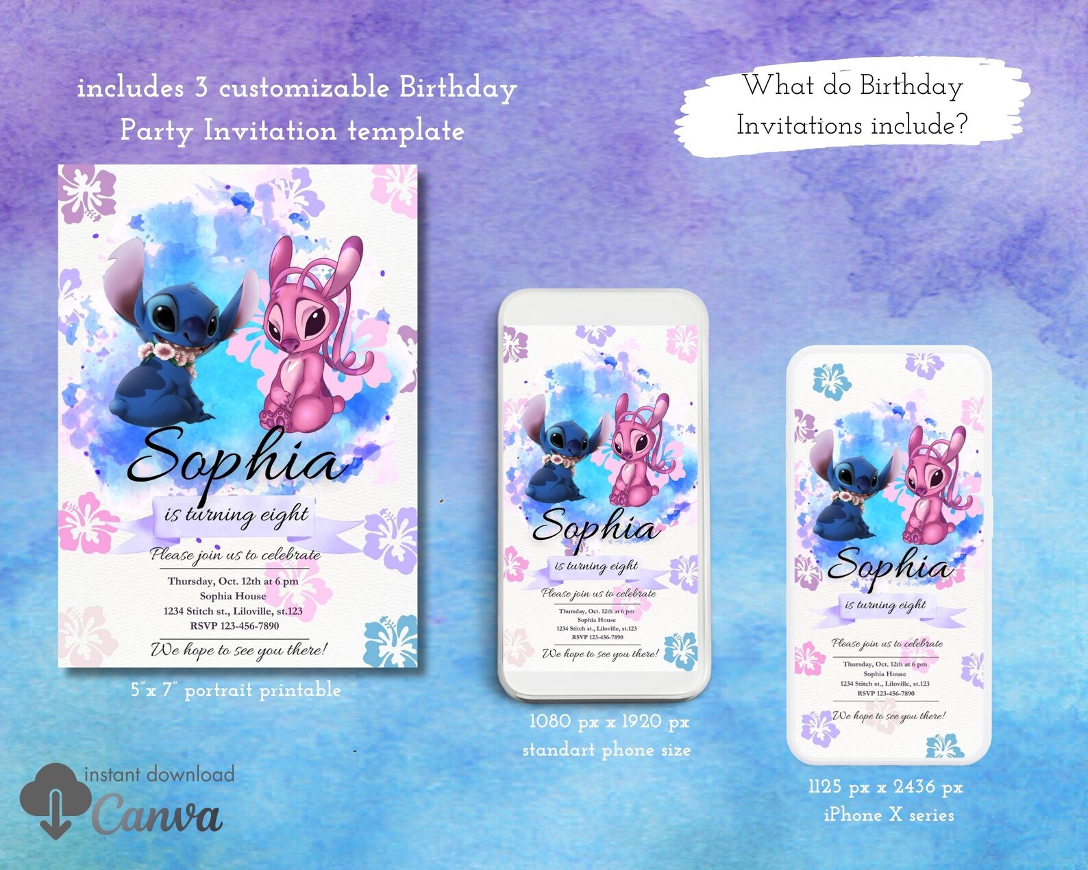 Personalized Stitch Birthday Invitation & Favor Tag, Birtday Invitation ...