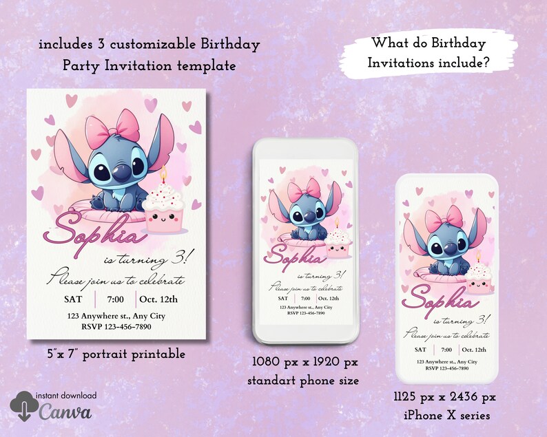 Personalized Stitch and Angel Birthday Party Invitation & Favor Tag ...
