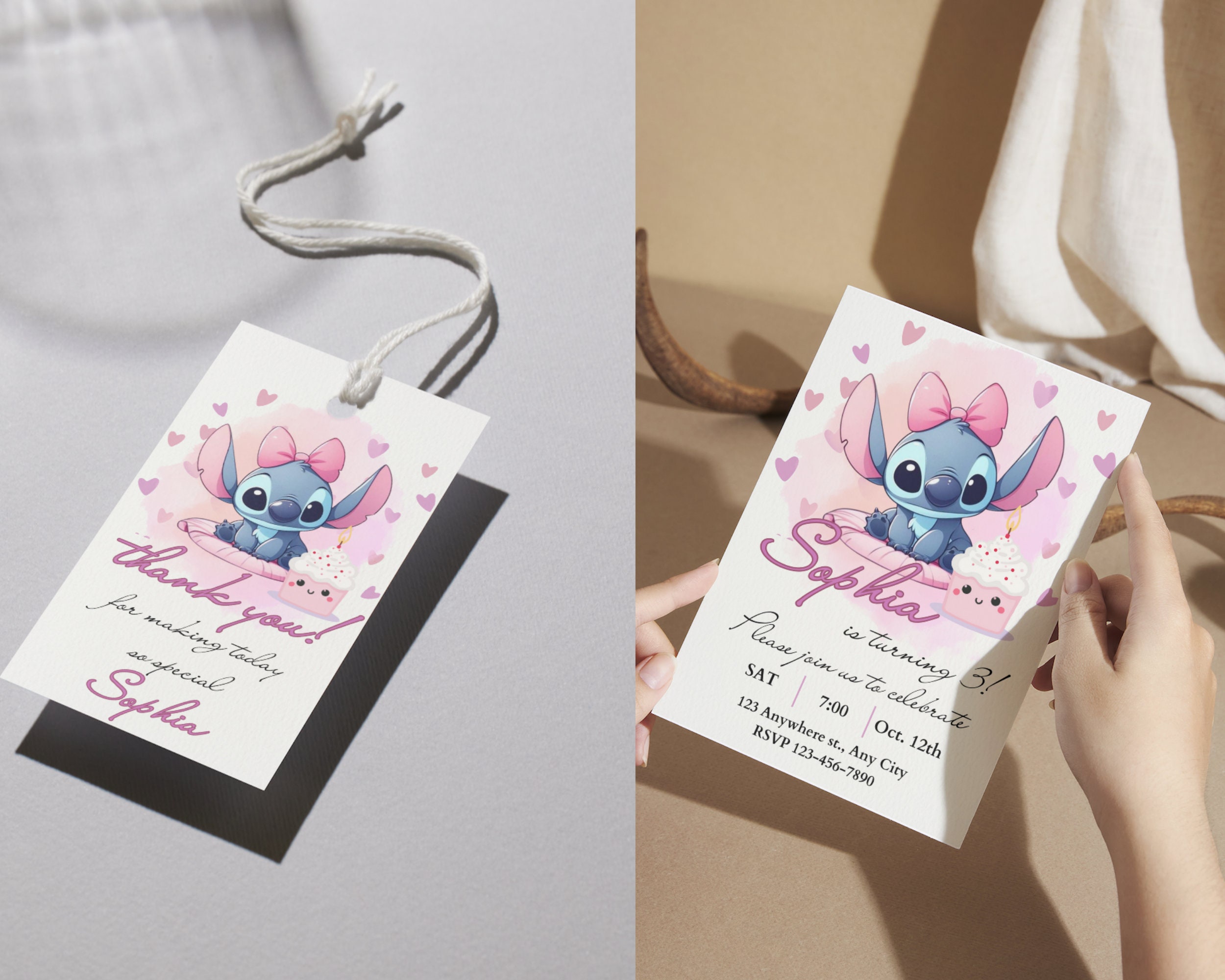 Personalized Stitch and Angel Birthday Party Invitation & Favor Tag ...