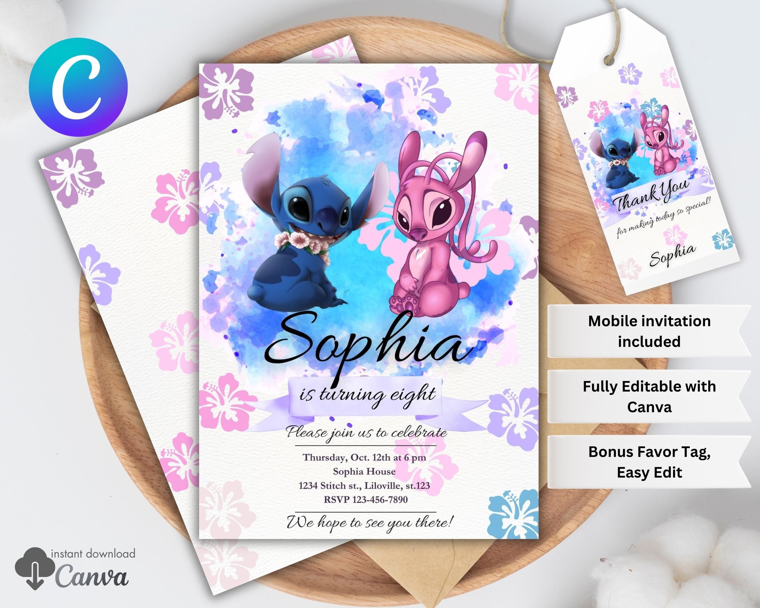 Personalized Stitch Birthday Invitation & Favor Tag, Birtday Invitation ...