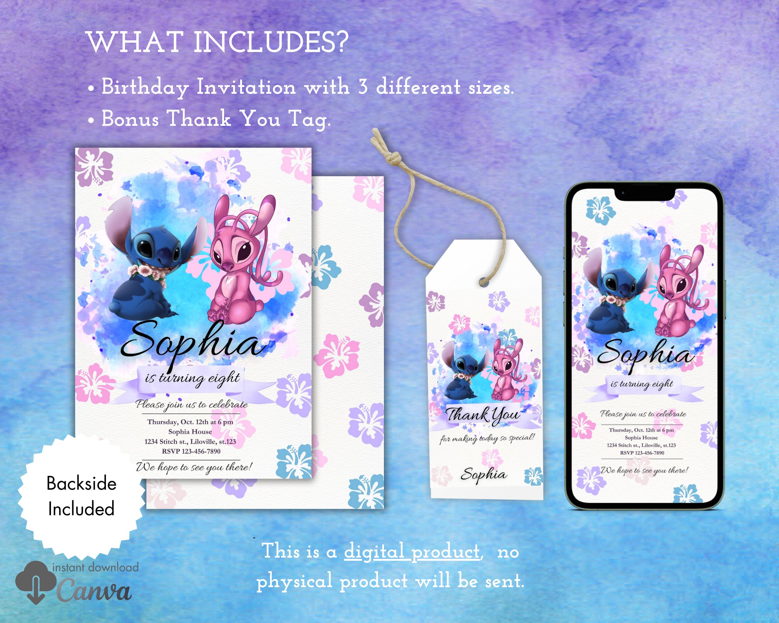 Personalized Stitch Birthday Invitation & Favor Tag, Birtday Invitation ...