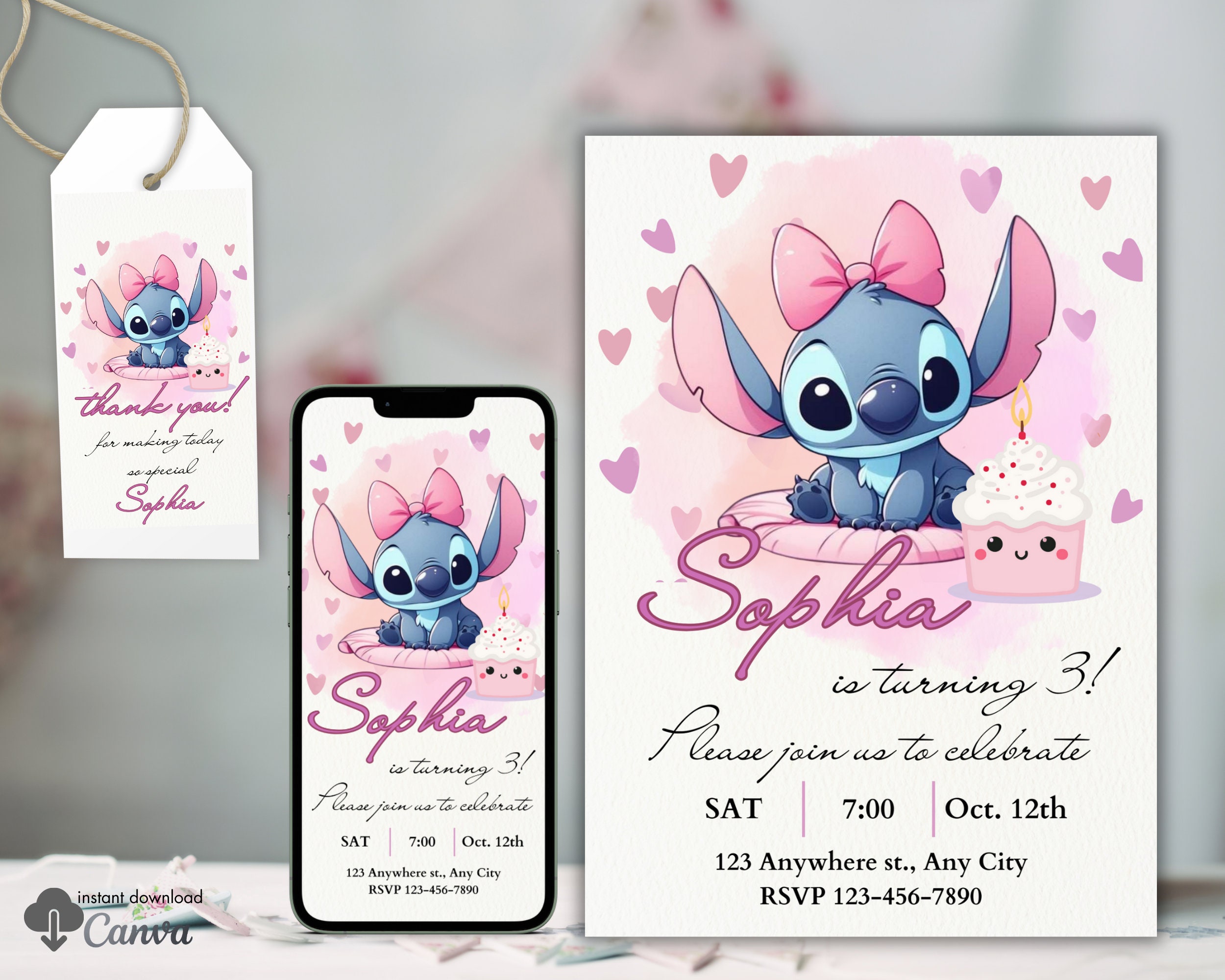 Personalized Stitch and Angel Birthday Party Invitation & Favor Tag ...