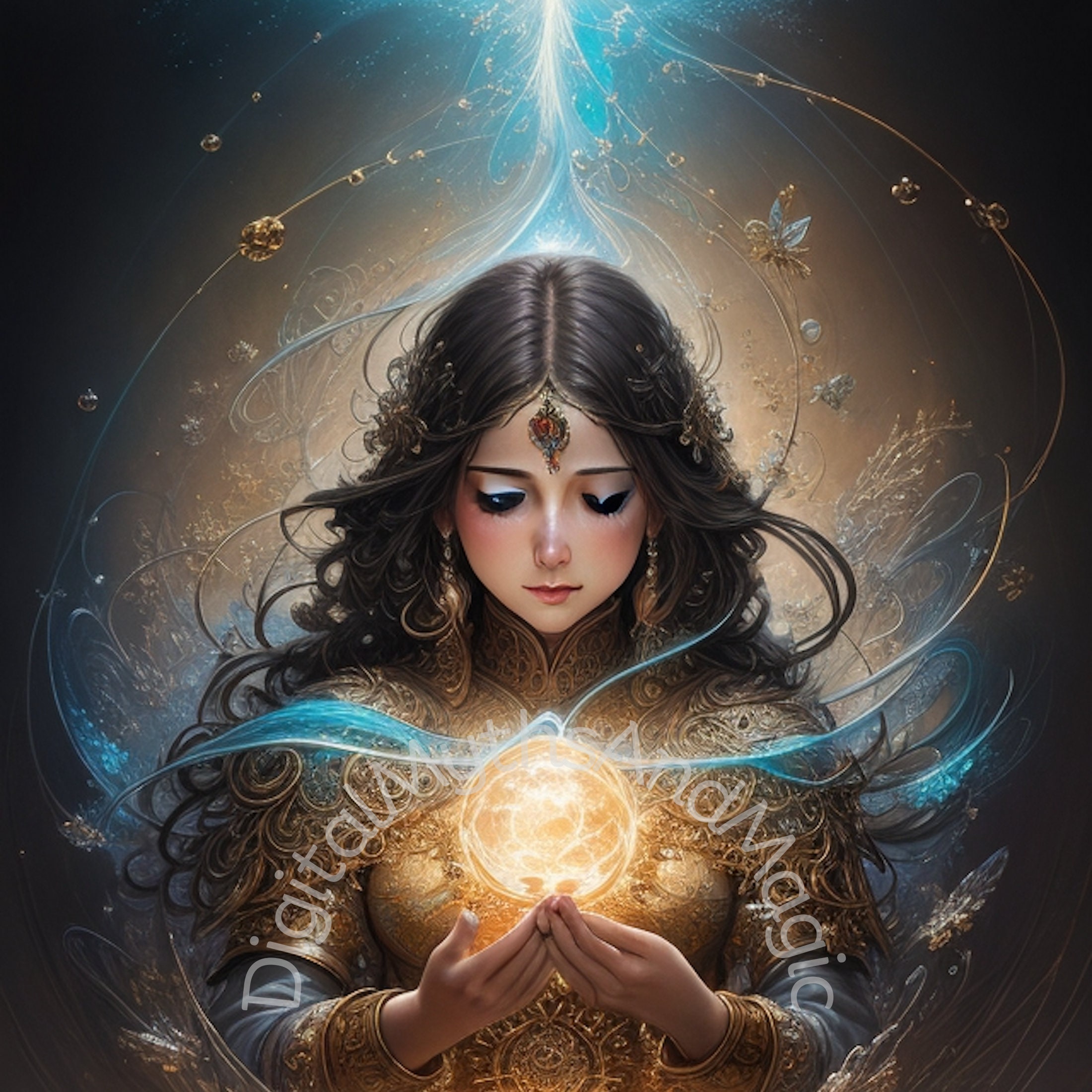 Fantasy Filigree Angel Poster, Golden Beauty Angel, Beautiful Girl ...