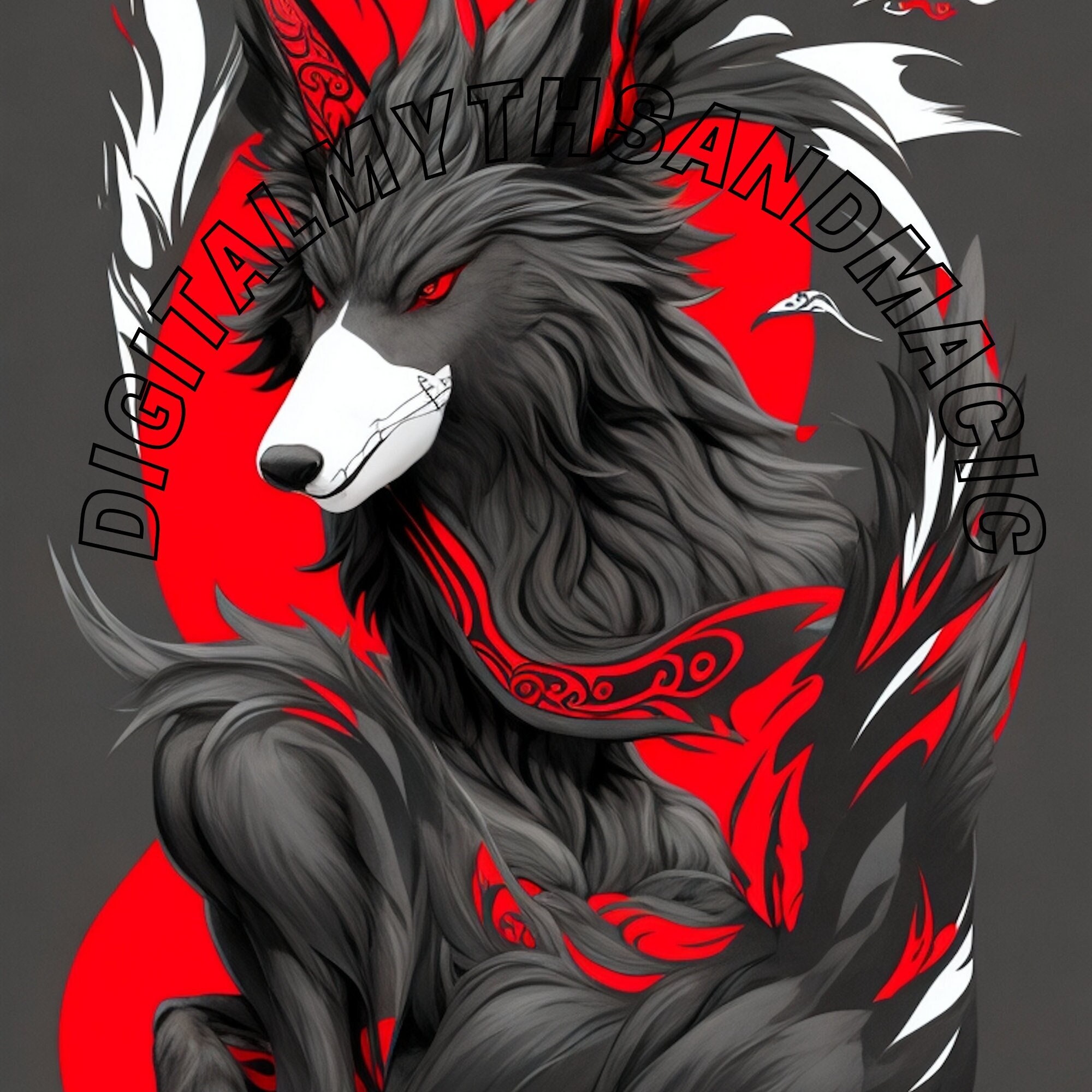 Black And Red Anime Wolf