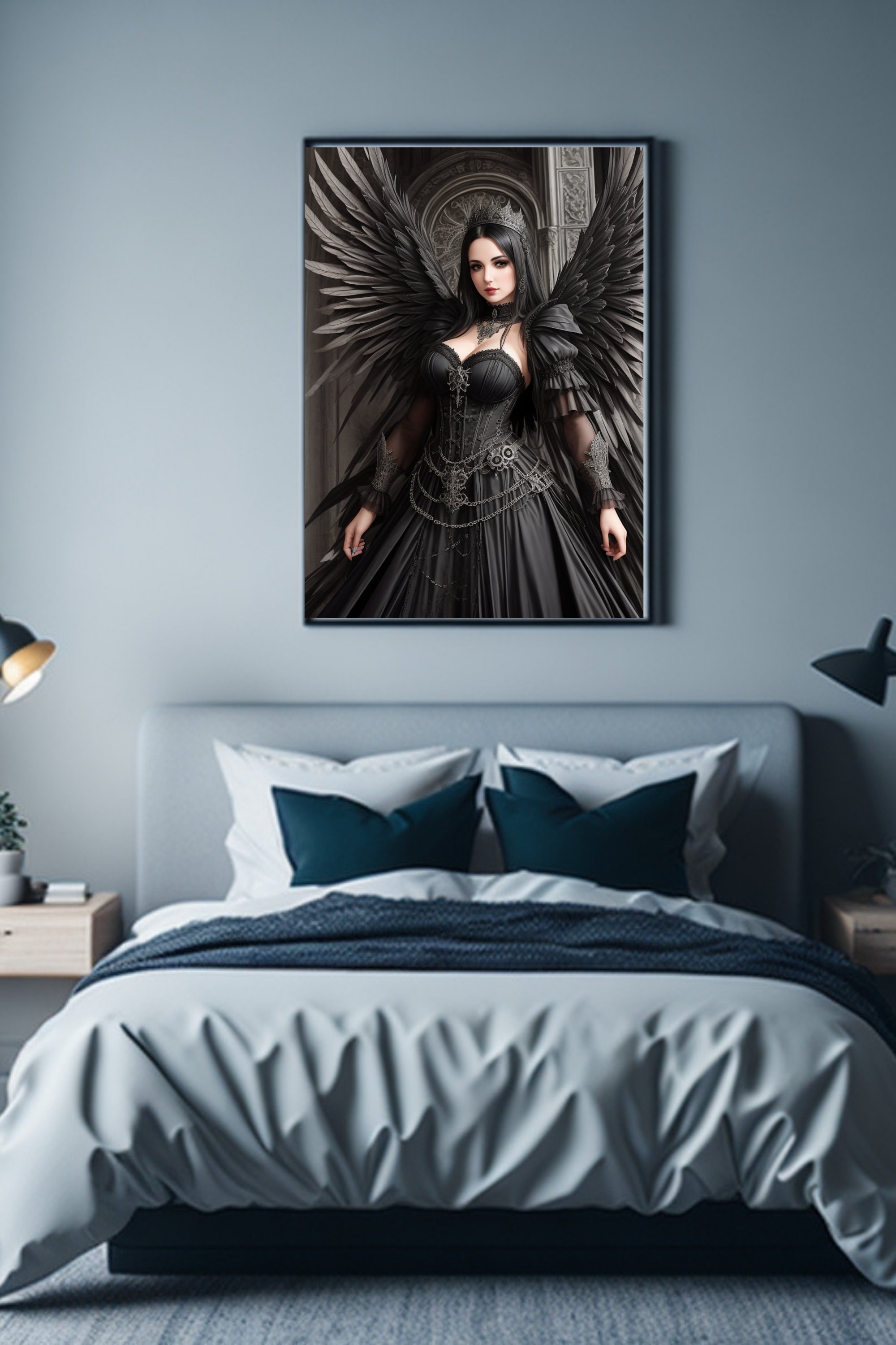 Fantasy Gothic Angel Poster, Goth Style, Steampunk Flowing Tunic ...