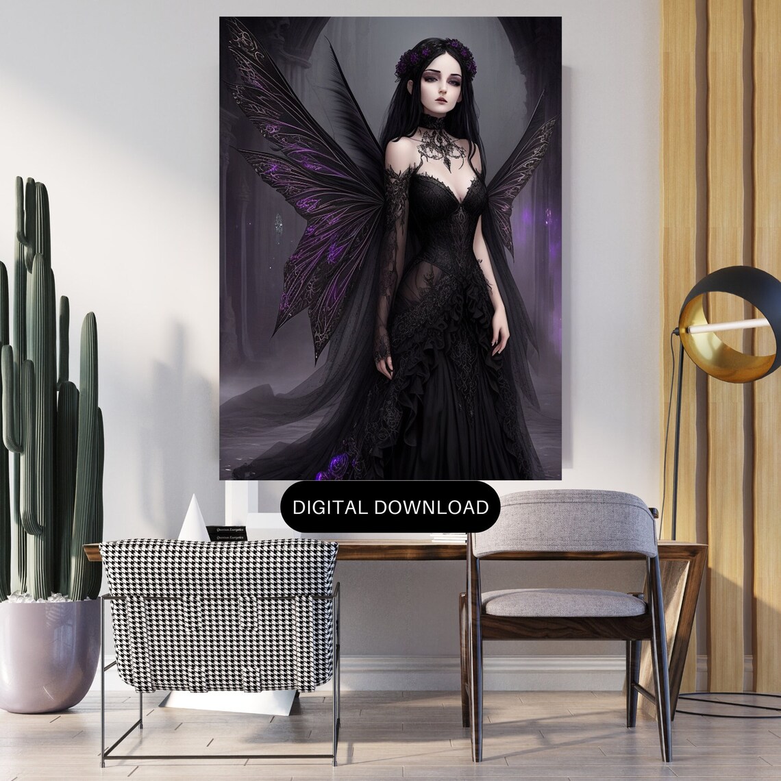 Fantasy Gothic Fairy Poster, Goth Style, Tinged Beautiful Full Wings ...