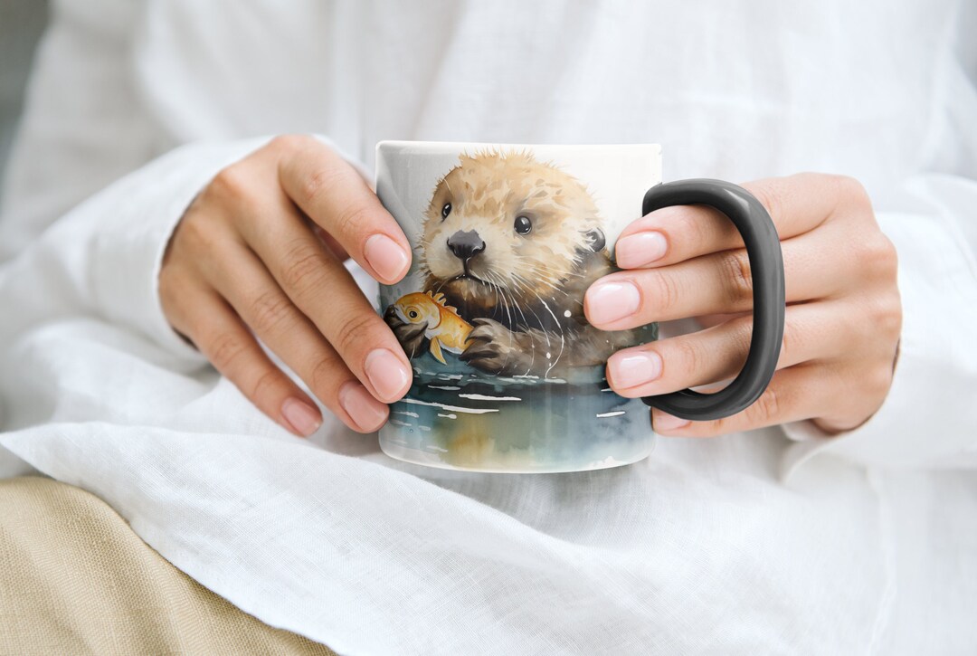 Watercolor Otter 2 Tone Accent Mug Ceramic Mug Otter Mug - Etsy