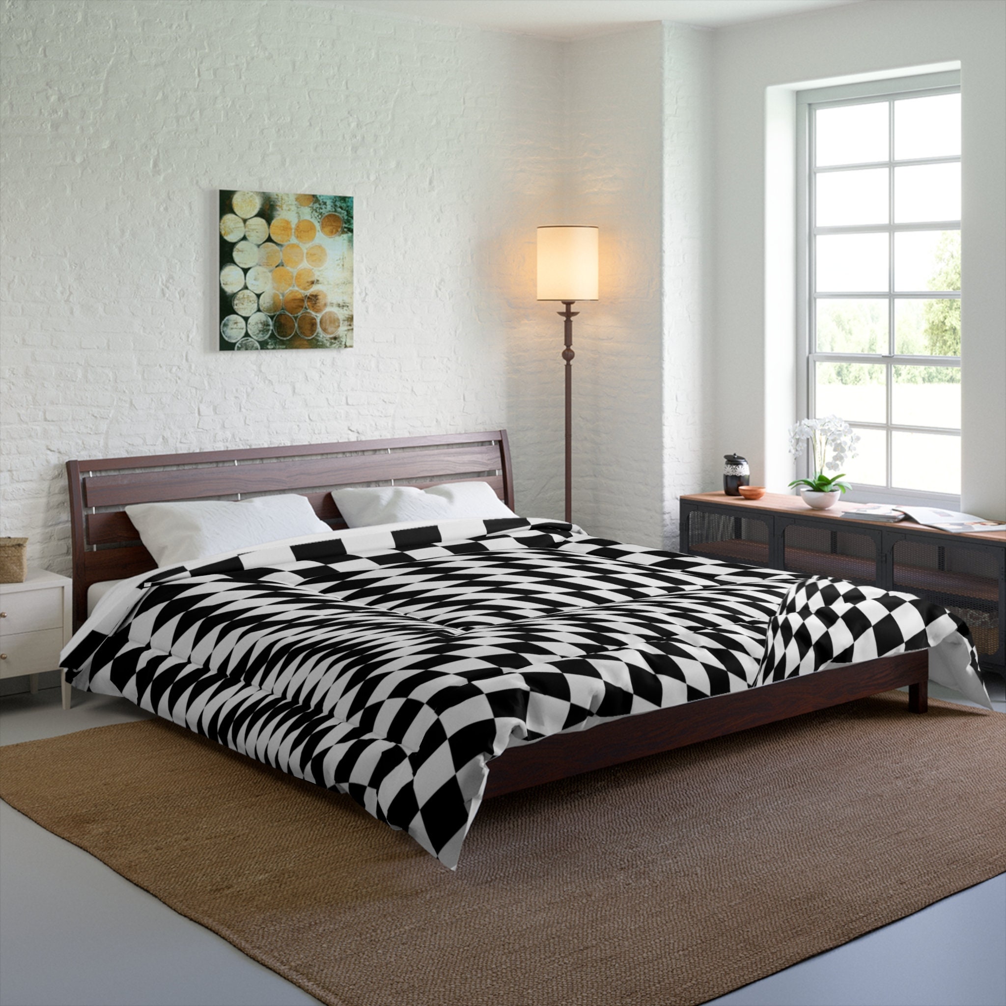 Black and White Wavy Checkered Artwork Comforter - Etsy