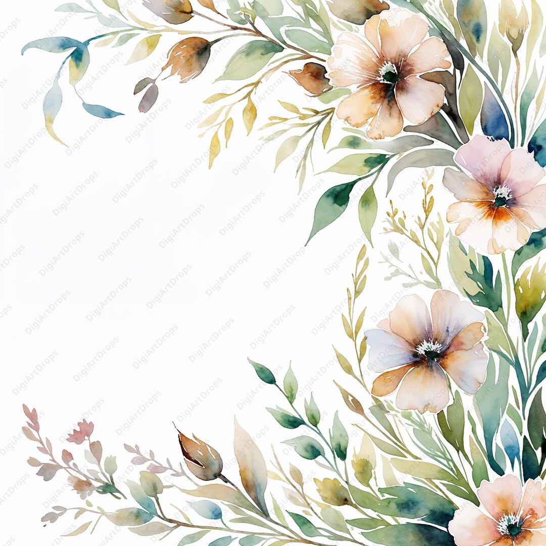 Rustic Floral Border Clipart - Wedding Invitation Art - Vintage Floral ...