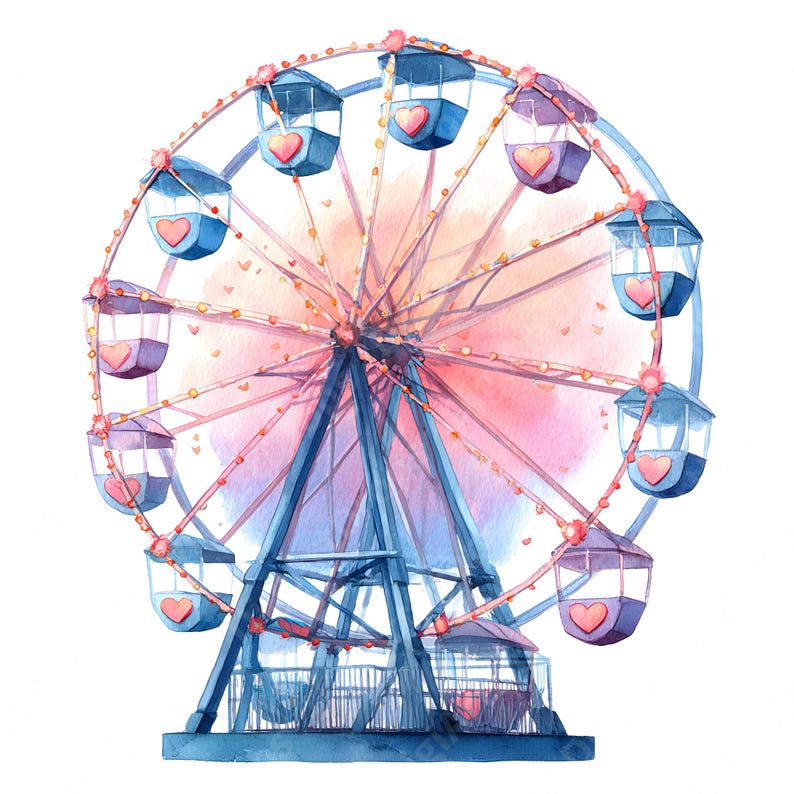 Ferris Wheel Clipart: Watercolor Pastel JPG, Junk Journal & Scrapbook ...